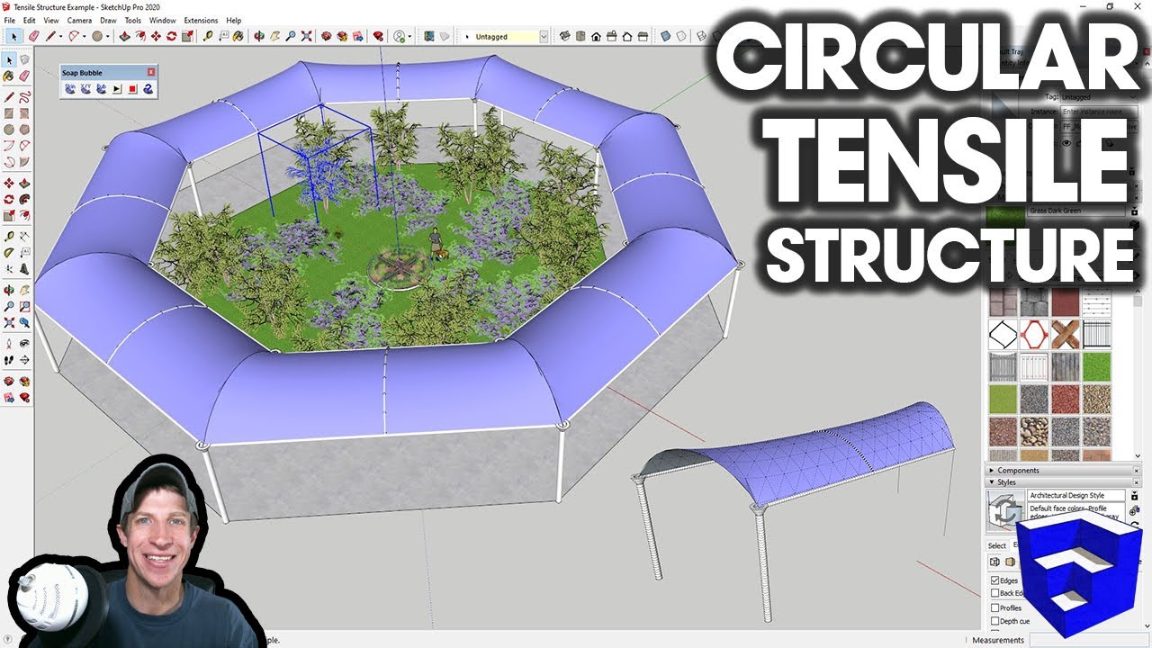 Circular TENSILE STRUCTURE in SketchUp with Soap Skin and Components ... Circular TENSILE STRUCTURE in SketchUp with Soap Skin and Components ...