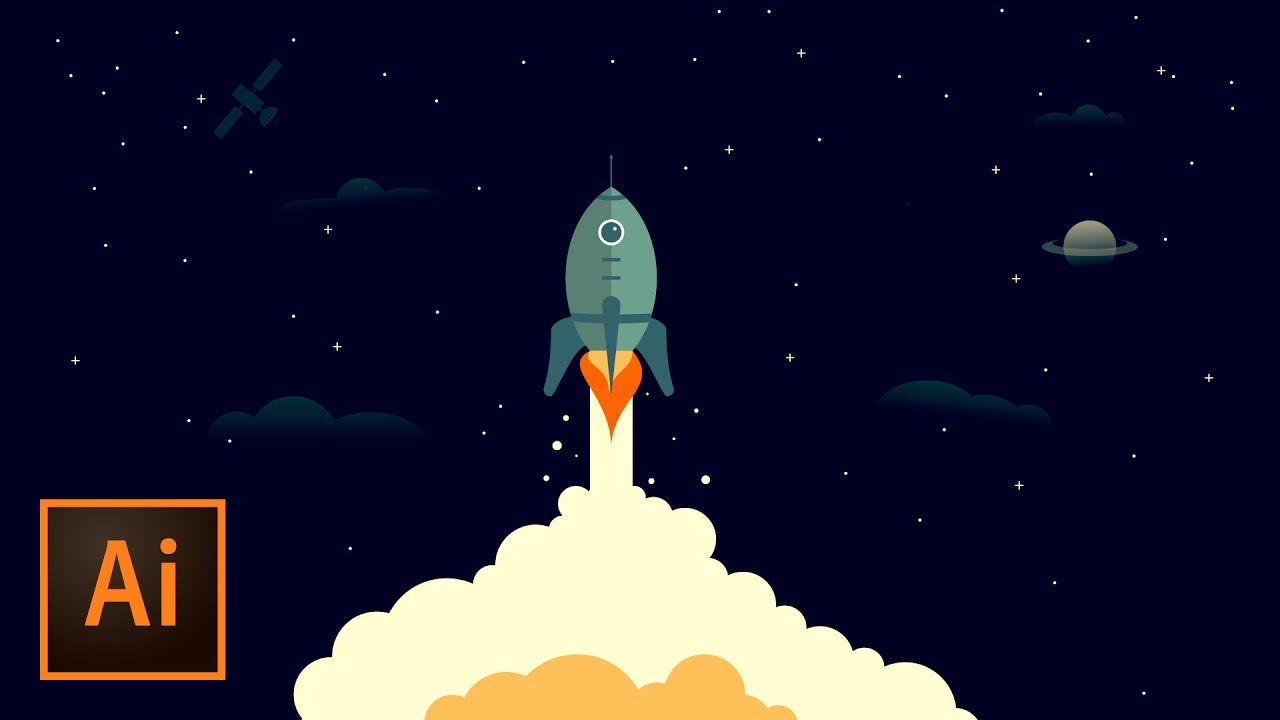 Rocket Ship Outer Space Illustration Illustrator Tutorial Dezign Ark